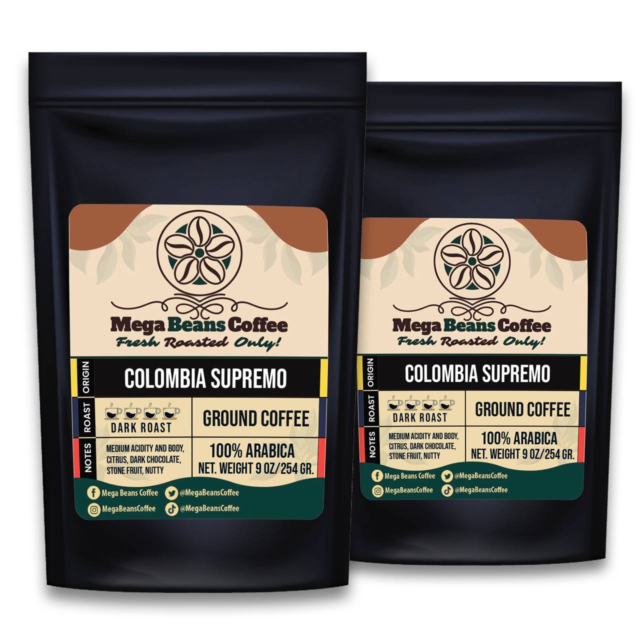 Dark roast Colombia Supremo – Mega Beans Coffee